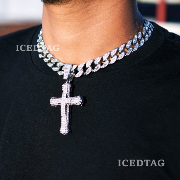 Accessories | 18 Full Iced Out Necklace Xl Size Cross Pendant | Poshmark